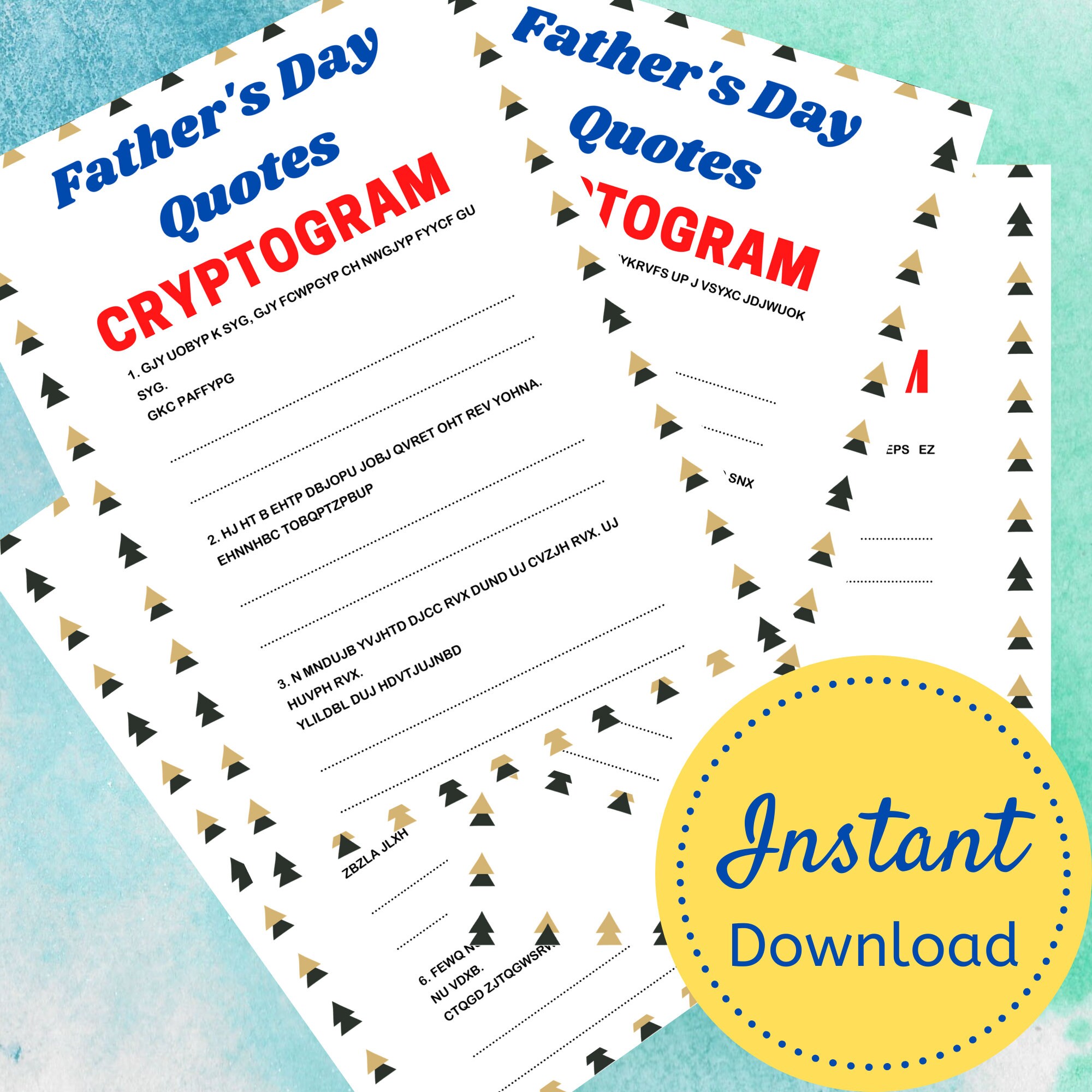 Father's Day Bundle, Word Match Printable, Cryptogram Puzzle, Printable ...