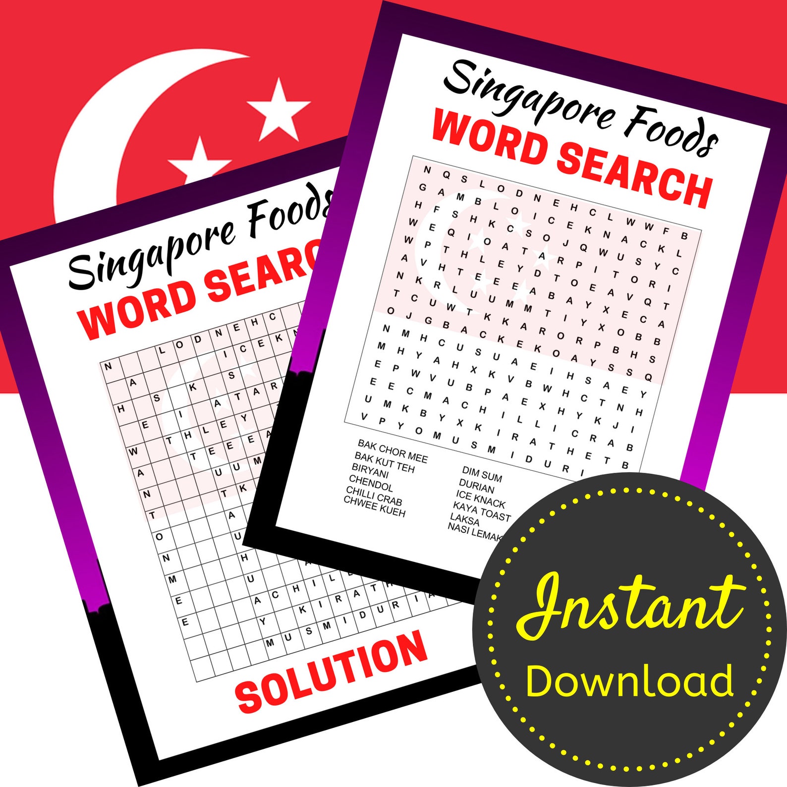 Singapore Foods Word Search Printable, Travel Activity Sheets, Word ...