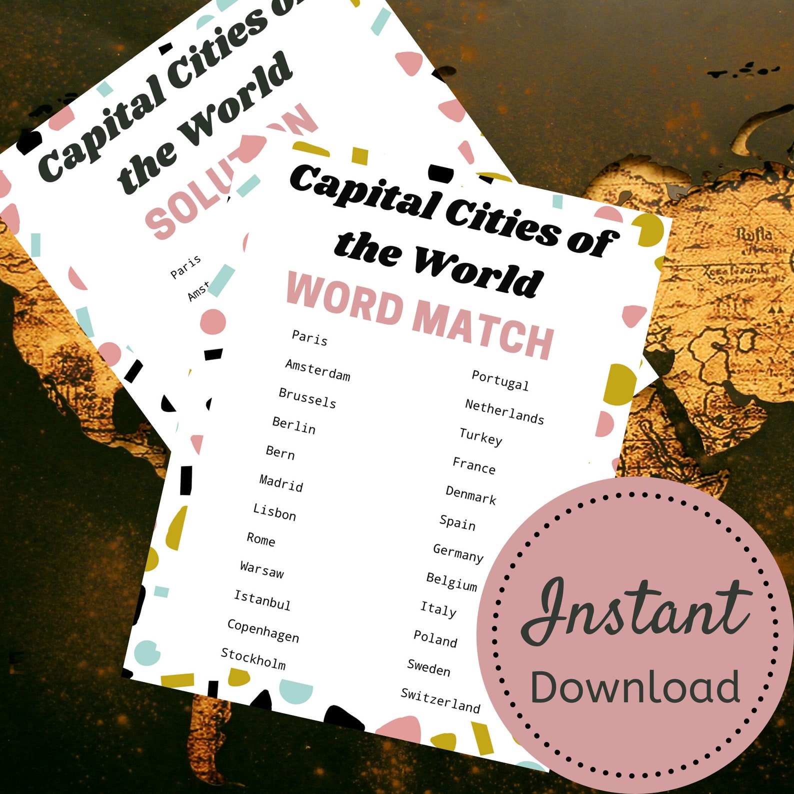 Capital Cities Puzzle, Capital Cities Word Match Printable, Word Match ...