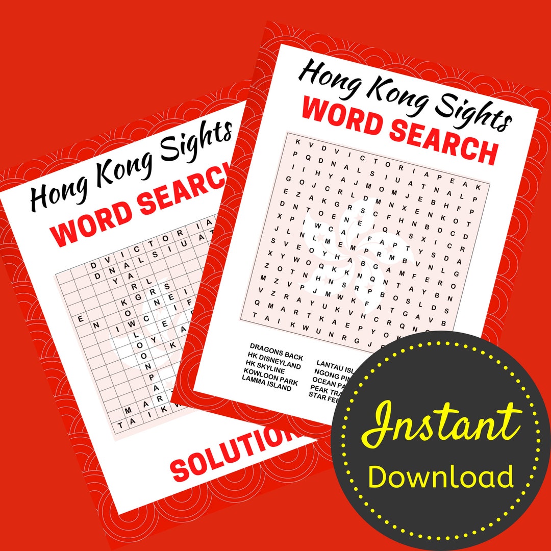 Hong Kong Sights Word Search Printable, Travel Activity Sheets, Word ...