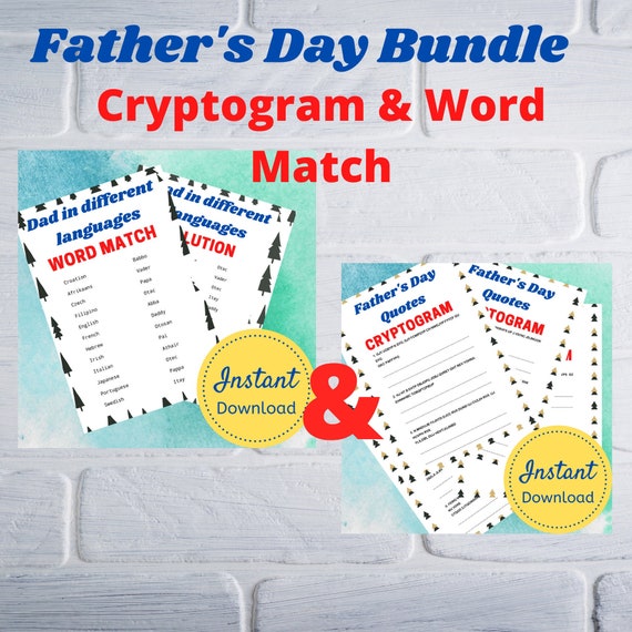 Father's Day Bundle Word Match Printable Cryptogram | Etsy