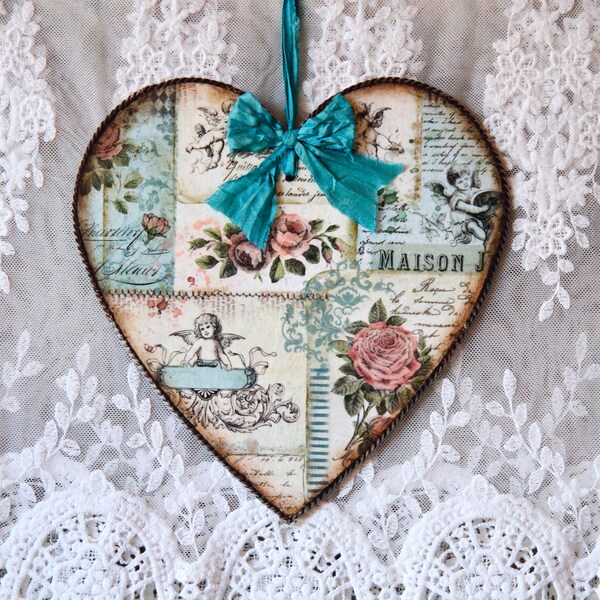 Decoupage Hearts - Etsy UK