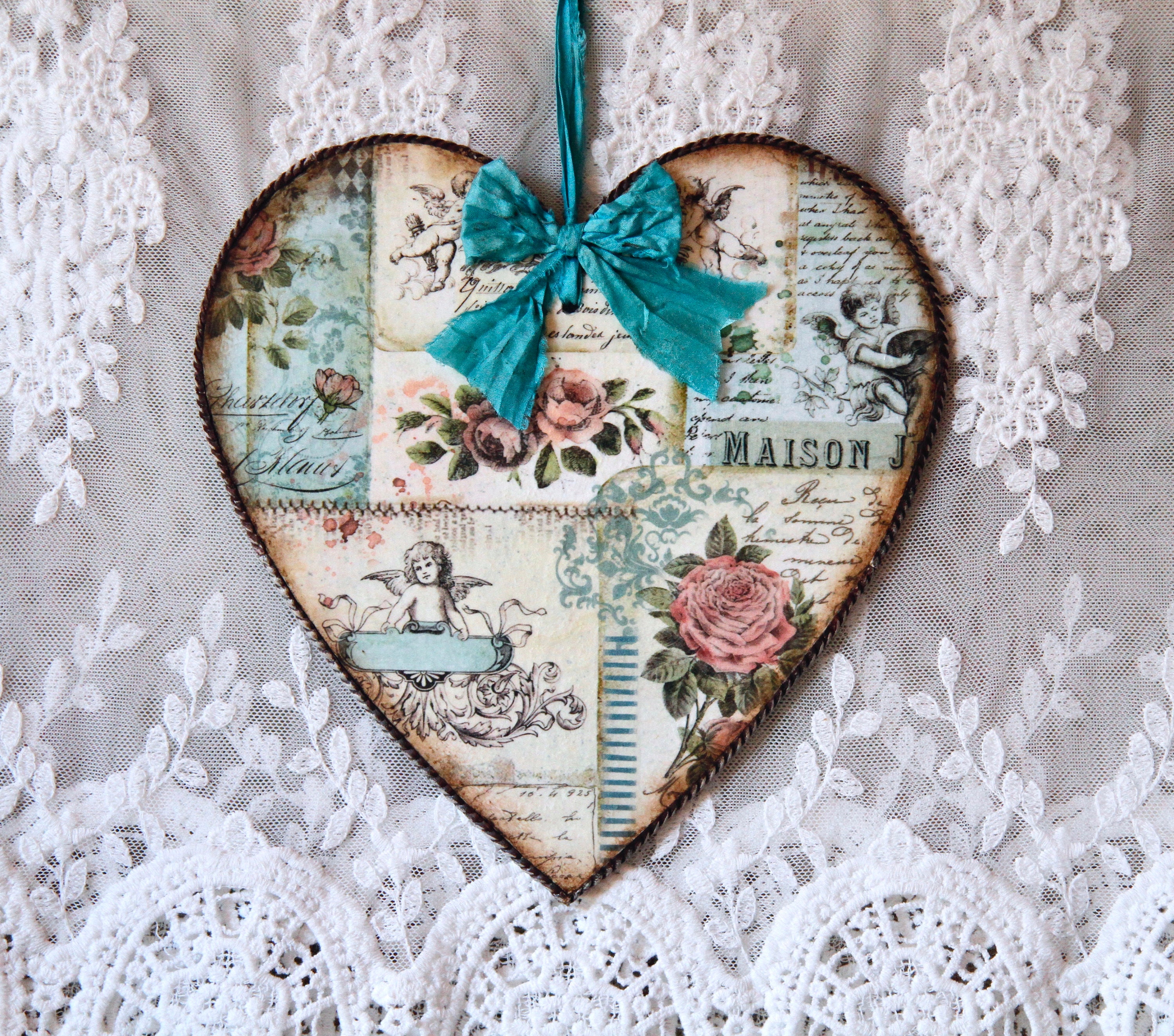 Decoupage Heart Wall Plaque 20cmx21cm. Handmade, Handcrafted. Decor ...