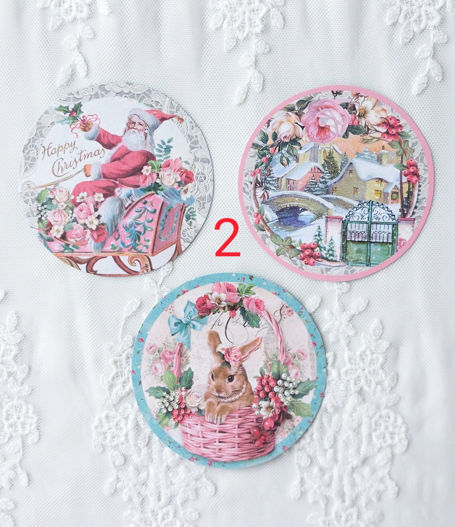 Stamperia Pink Christmas Round Cards, Tags, Toppers, Labels. Crafts ...