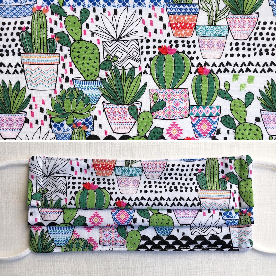Cactus Planter Pots Face Mask With Nose Wire & Adjustable Elastic Bands ...