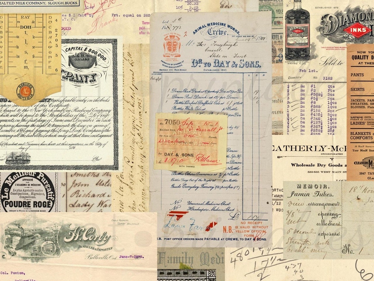 Vintage Receipt Collage Pages for Your Junk Journals Ephemera | Etsy