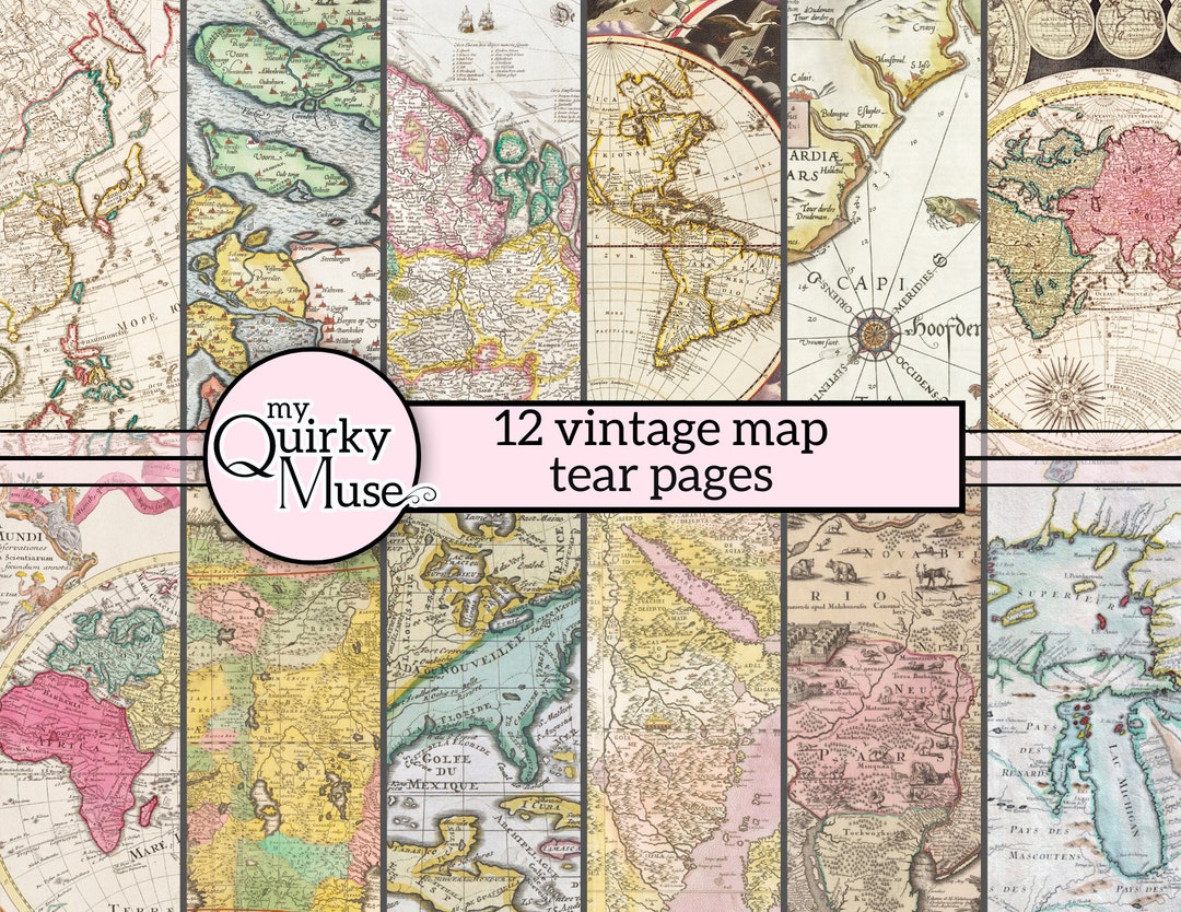 Vintage Map Tear Pages for Your Junk Journals, Old Handwriting ...