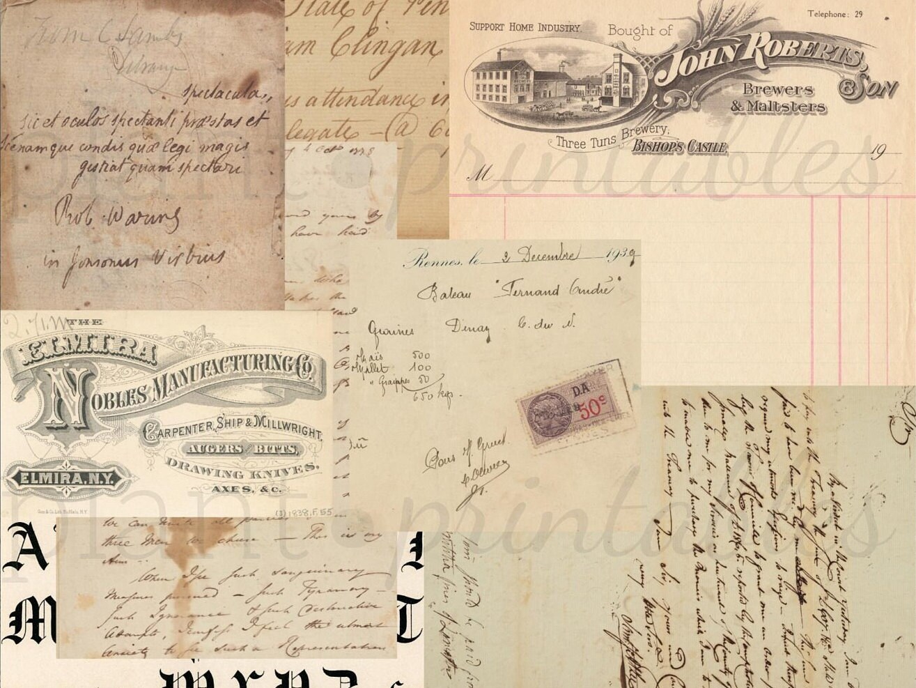 Vintage Receipt Collage Pages for Your Junk Journals Ephemera | Etsy