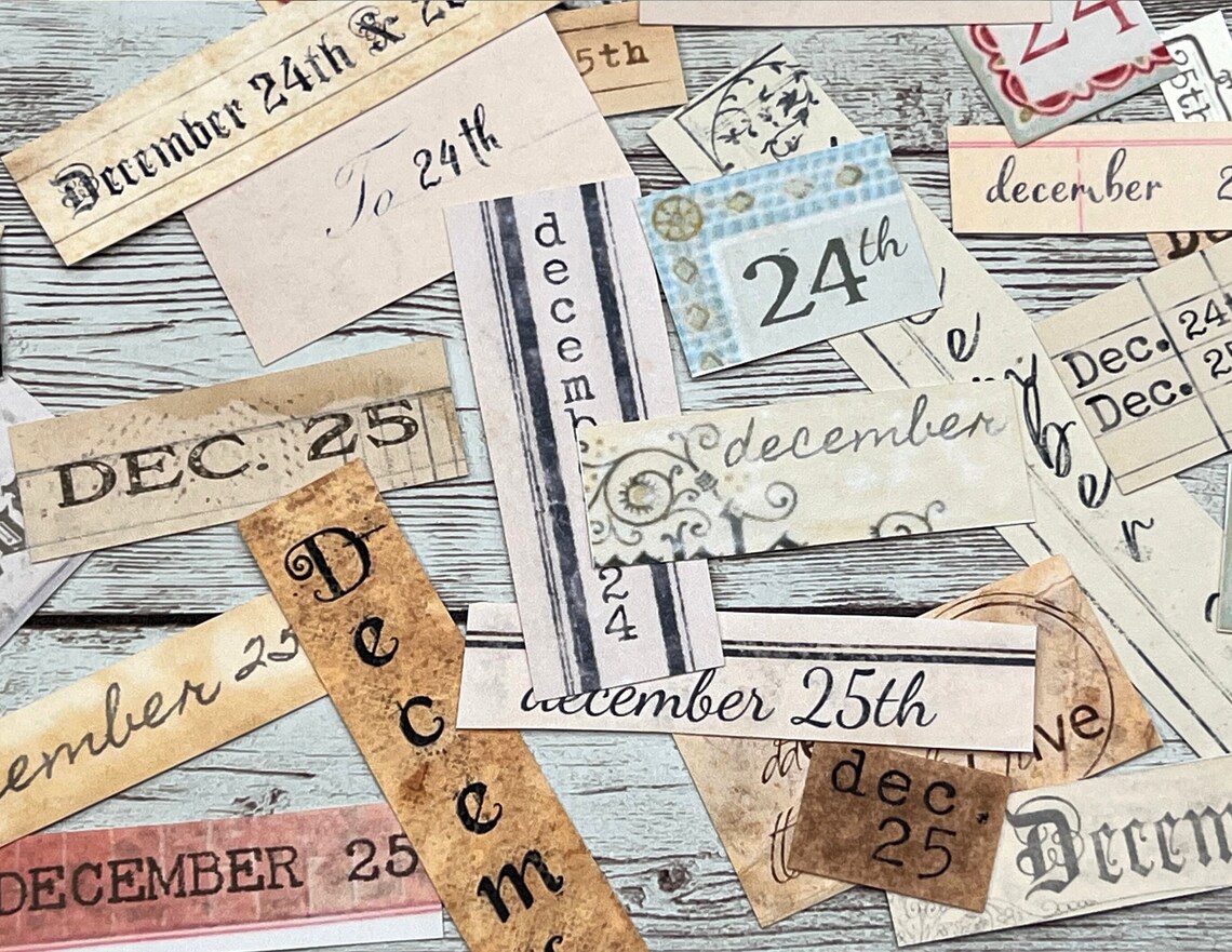 Grunge Christmas Date Labels for Your Junk Journal Distressed | Etsy