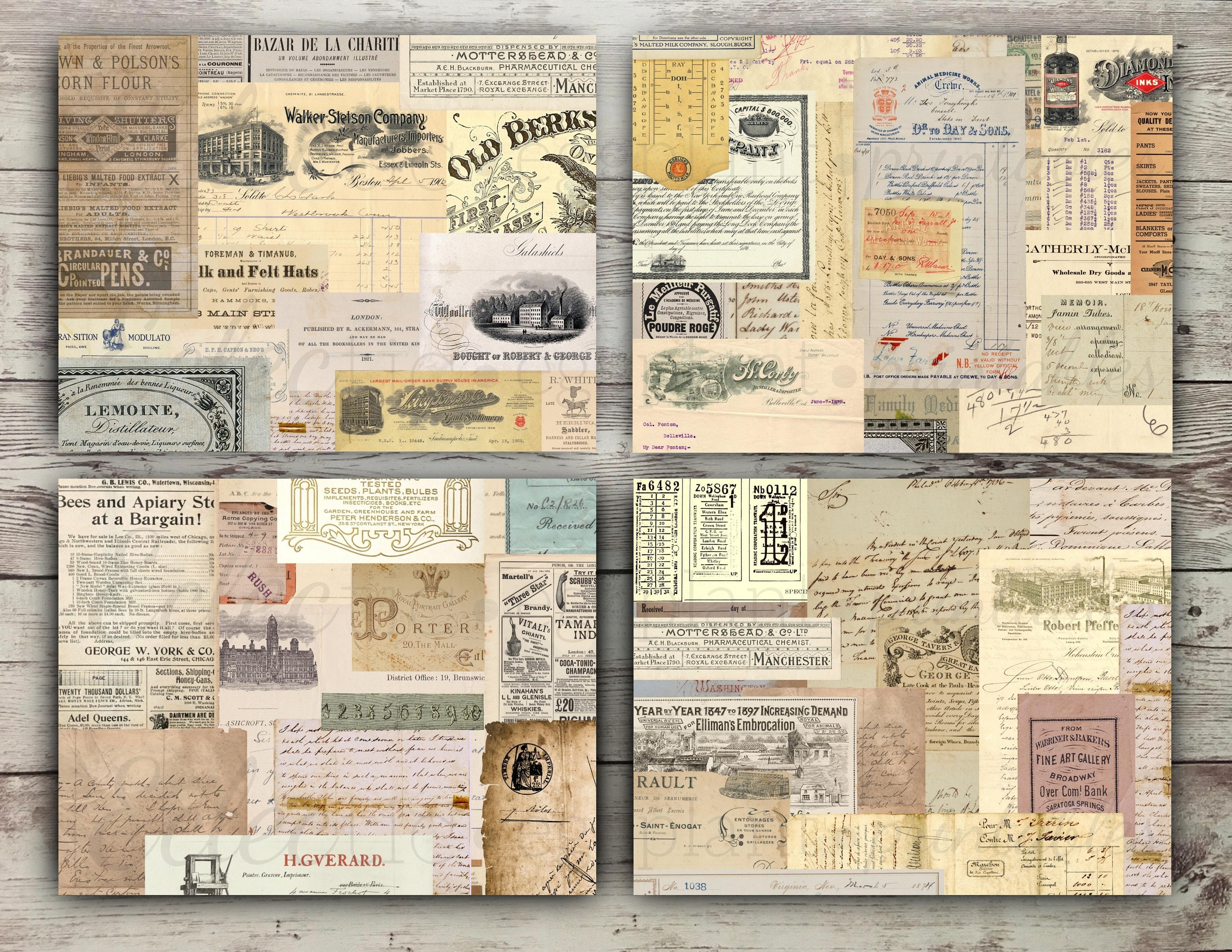 Vintage Receipt Collage Pages for Your Junk Journals Ephemera | Etsy