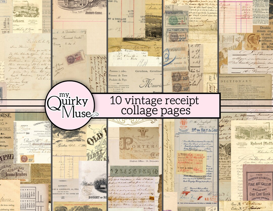 Vintage Receipt Collage Pages for Your Junk Journals, Ephemera Pack ...