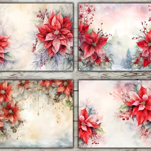 Watercolor Red Poinsettias Digital Paper for Your Holiday Projects ...