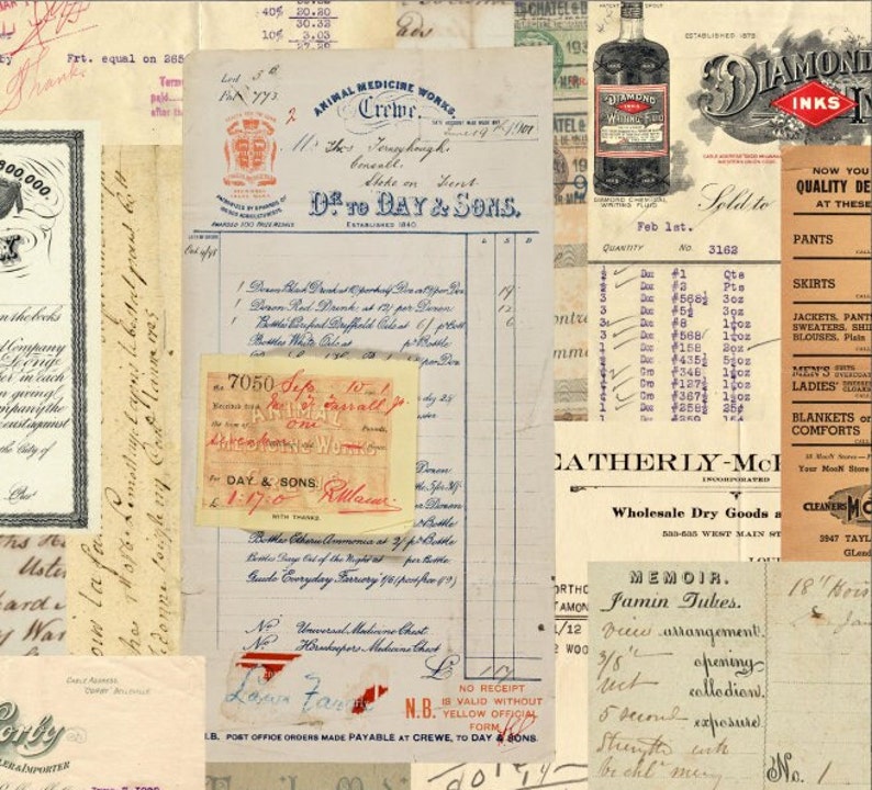 Vintage Receipt Collage Pages for Your Junk Journals, Ephemera Pack ...