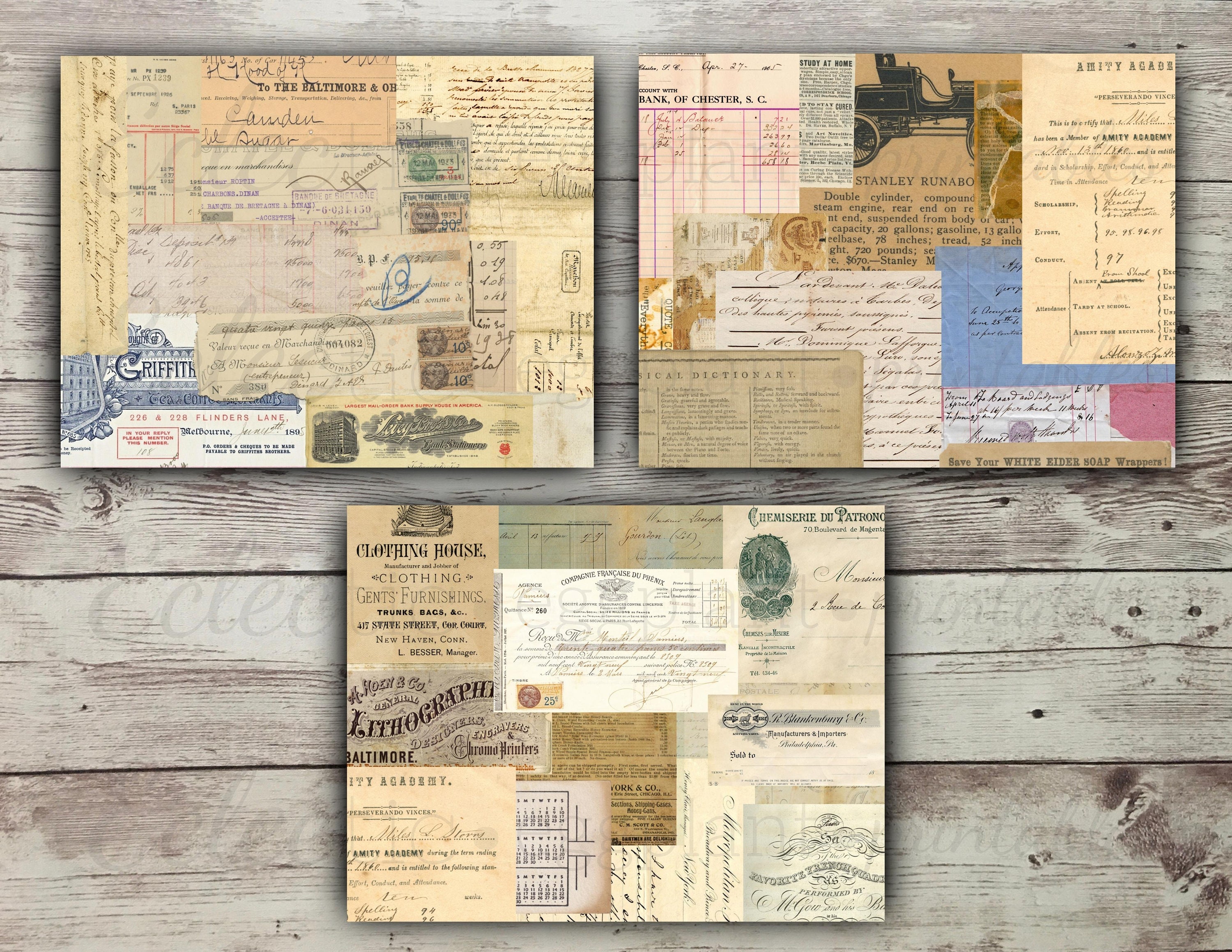 Vintage Receipt Collage Pages for Your Junk Journals Ephemera - Etsy