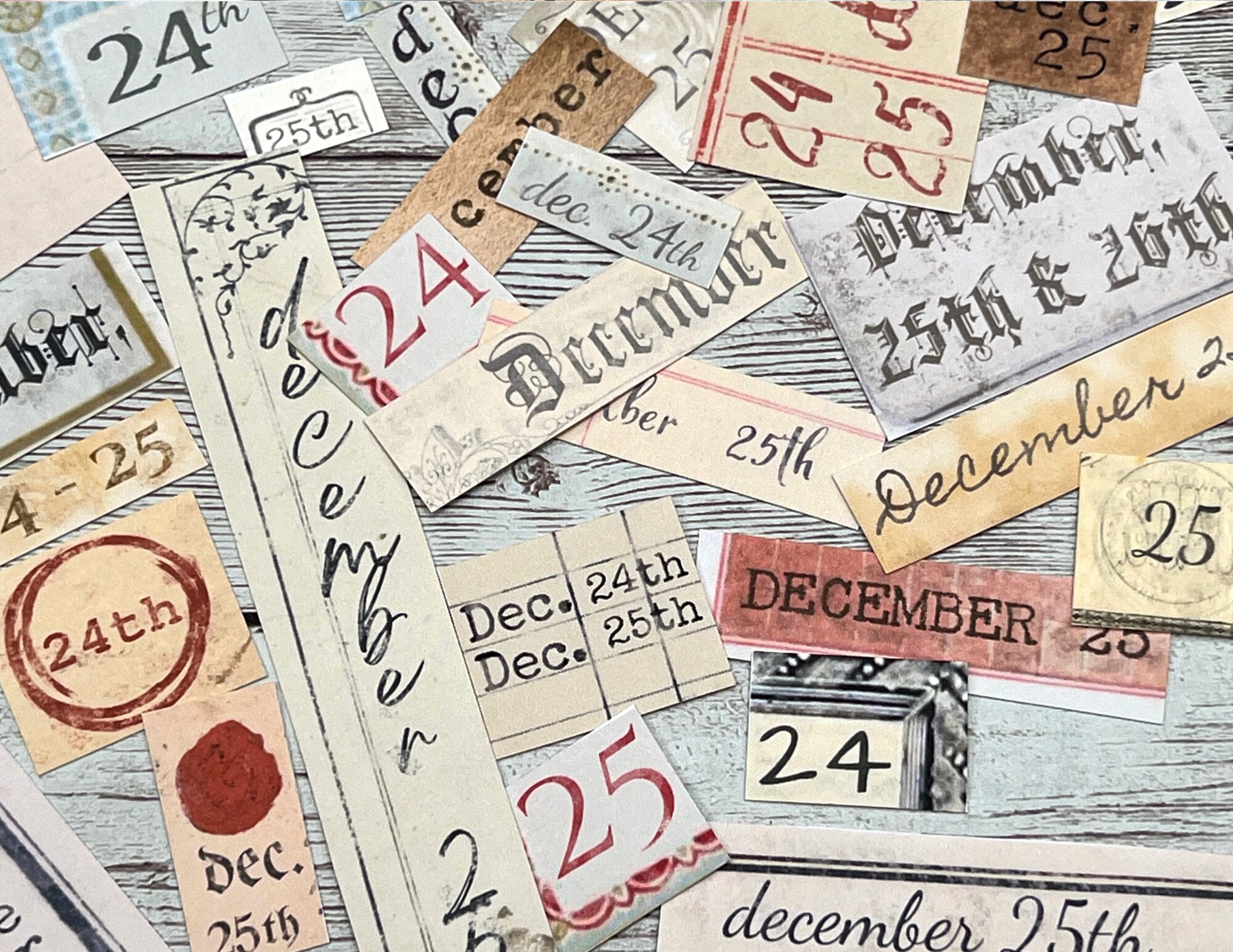 Grunge Christmas Date Labels for Your Junk Journal Distressed | Etsy