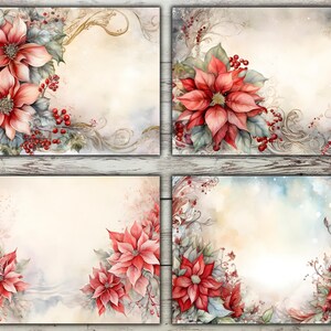 Watercolor Red Poinsettias Digital Paper for Your Holiday Projects ...
