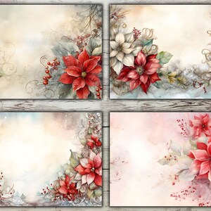 Watercolor Red Poinsettias Digital Paper for Your Holiday Projects ...