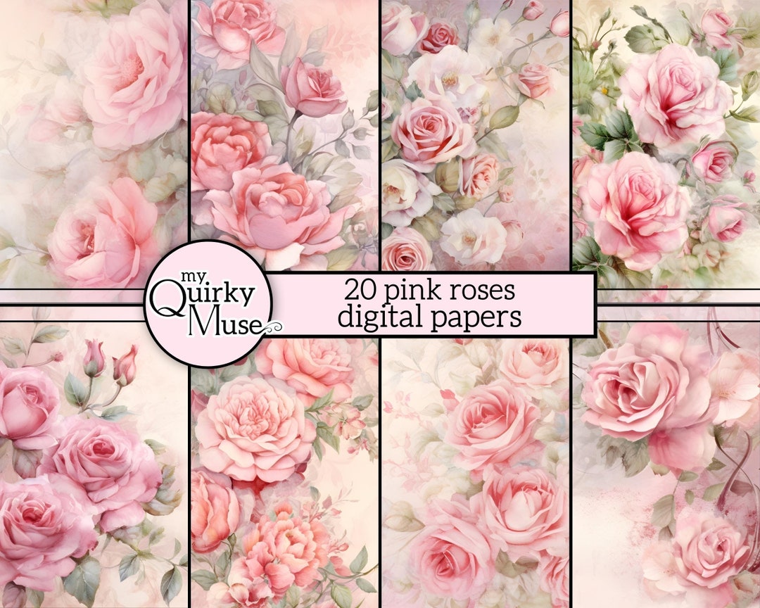 Pink Roses Digital Paper for Your Paper Crafts, Junk Journals, Flower ...