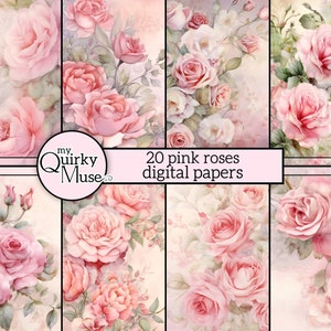 Pink Roses Digital Paper for Your Paper Crafts, Junk Journals, Flower ...