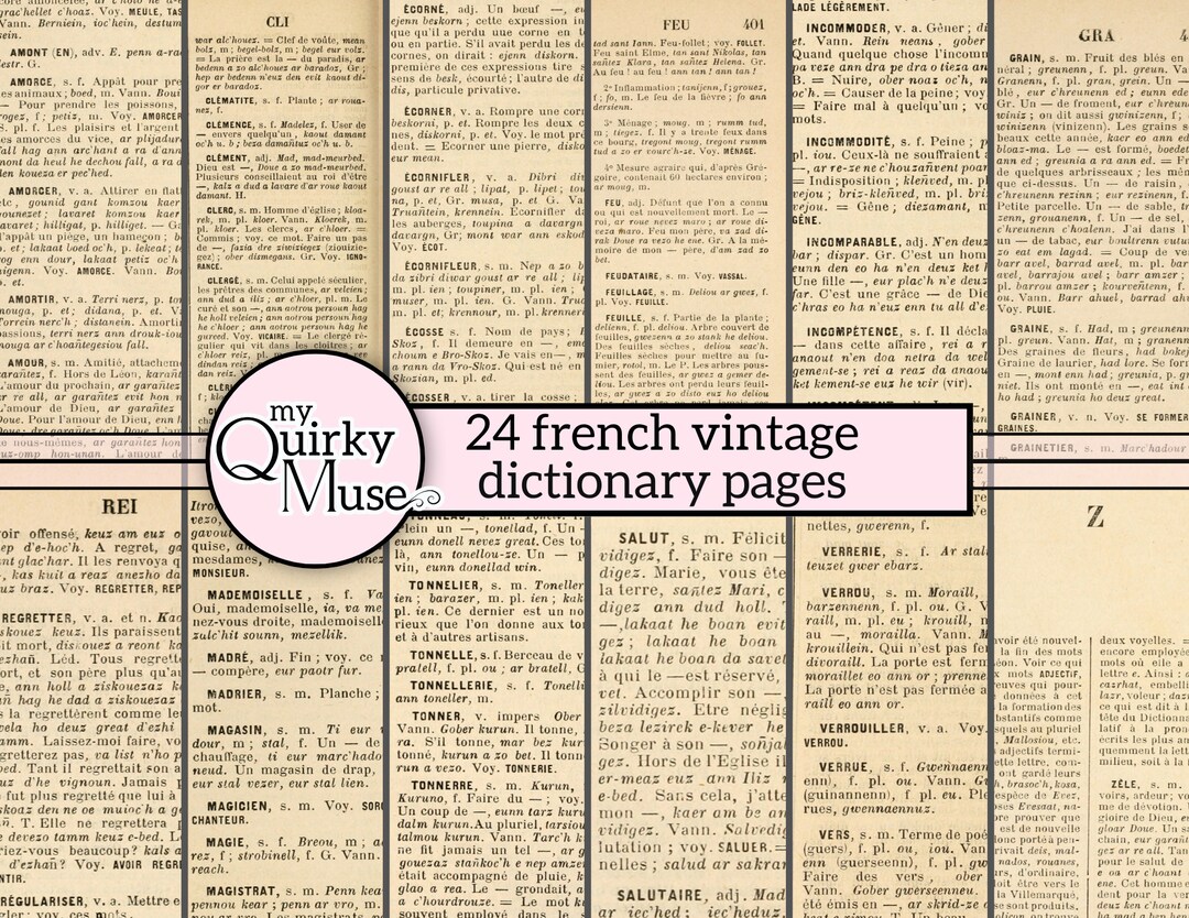 Vintage French Dictionary Printable Paper for Your Junk Journals, Amour ...