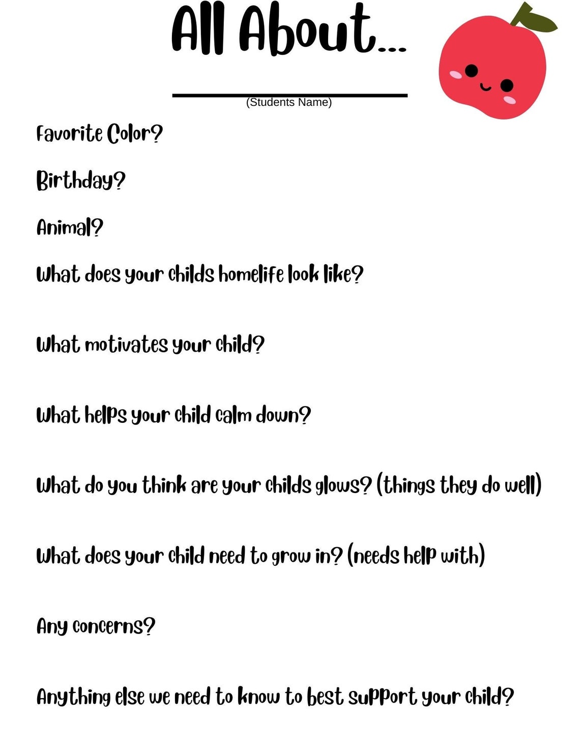 All About Your Student - Etsy