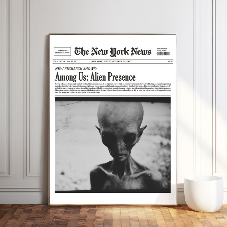 Alien Newspaper Wall Art, X-files Prints, UFO Poster, Printable Wall ...
