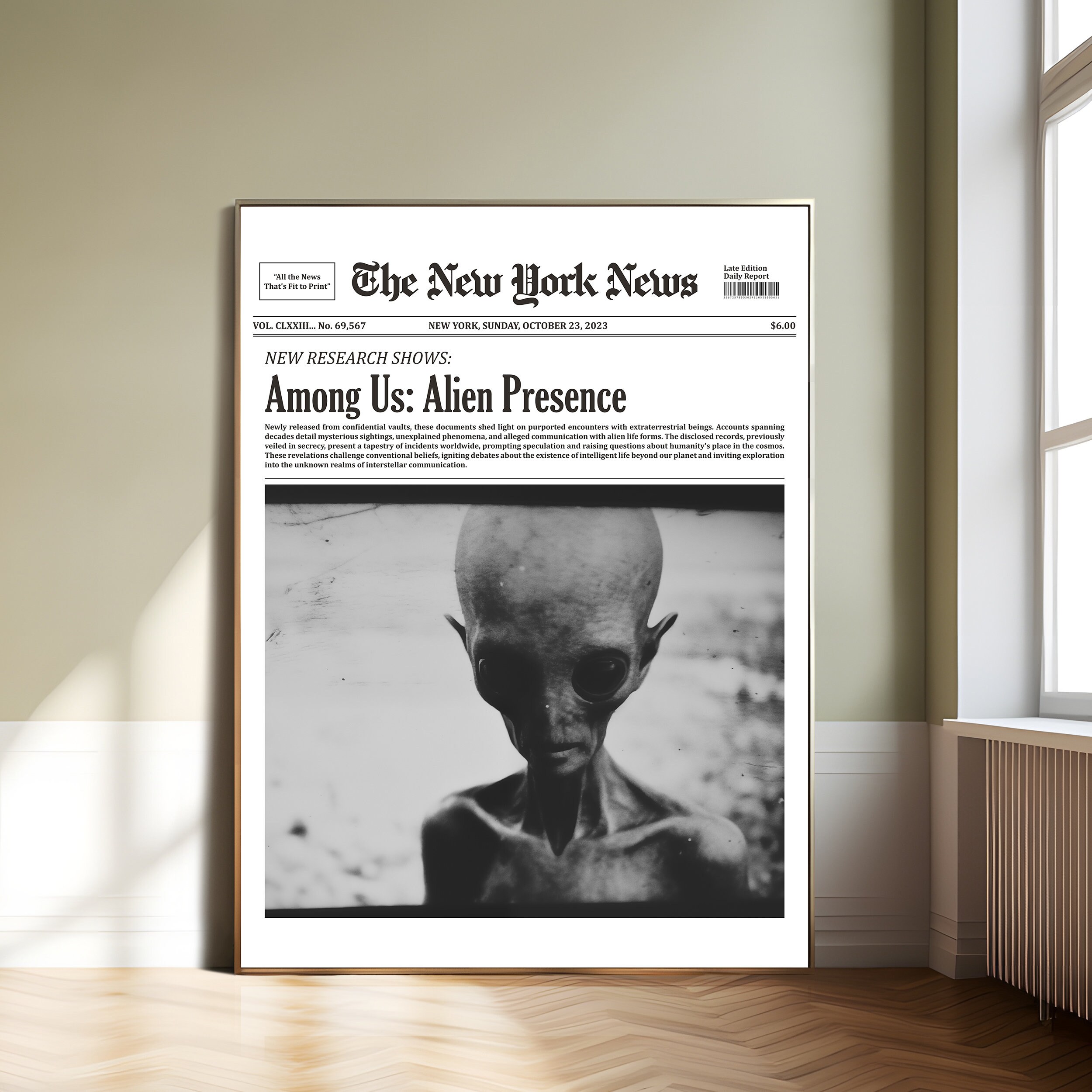 Alien Newspaper Wall Art, X-files Prints, UFO Poster, Printable Wall ...