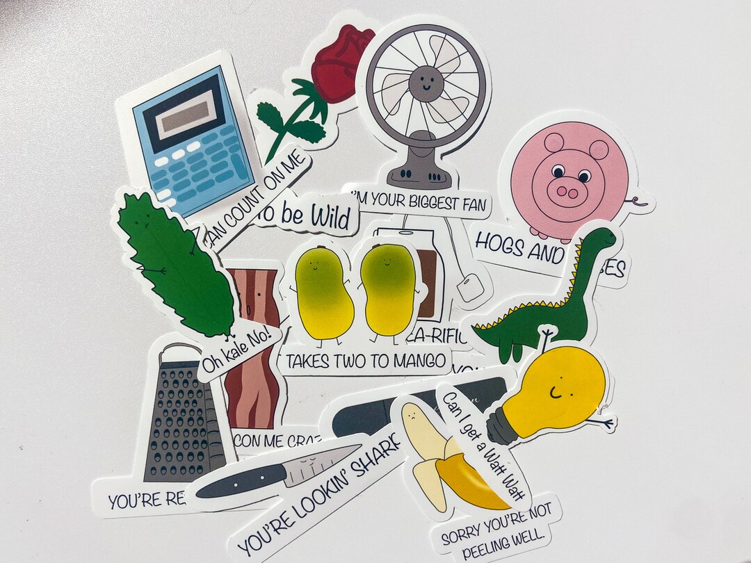 Punny Sticker Bundle, Hand Drawn Stickers, Vinyl Decal Stickers ...