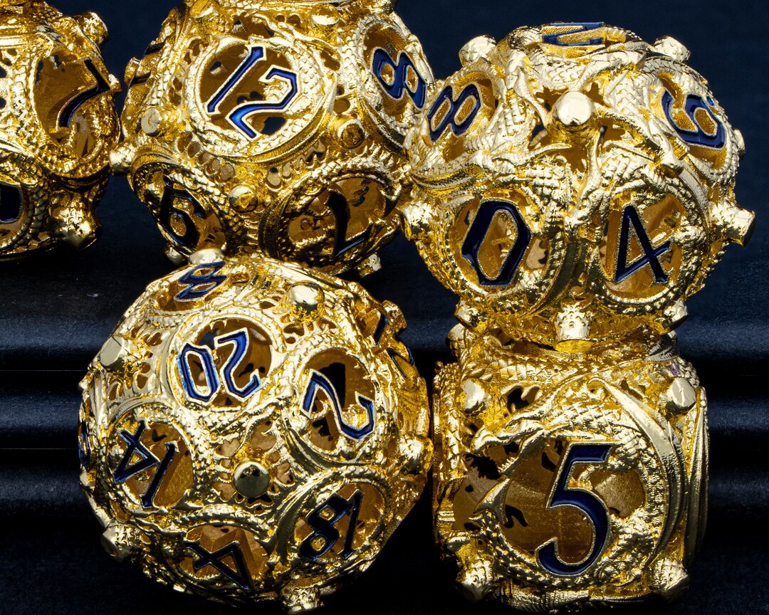 Dnd Dragon RPG Polyhedral Hollow D and D Gold Metal Dice Set for ...