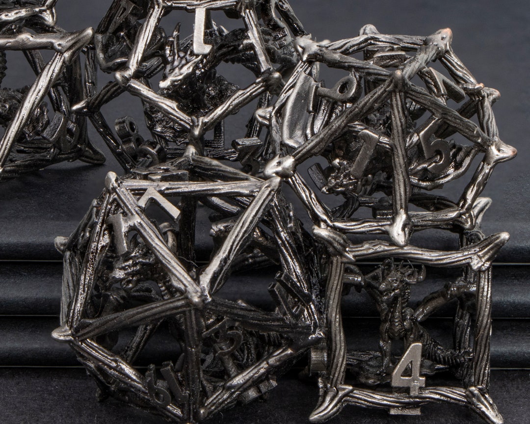 RPG Dark Grey Dnd Hollow Dragon D&D Metal Polyhedral Dice Set for ...
