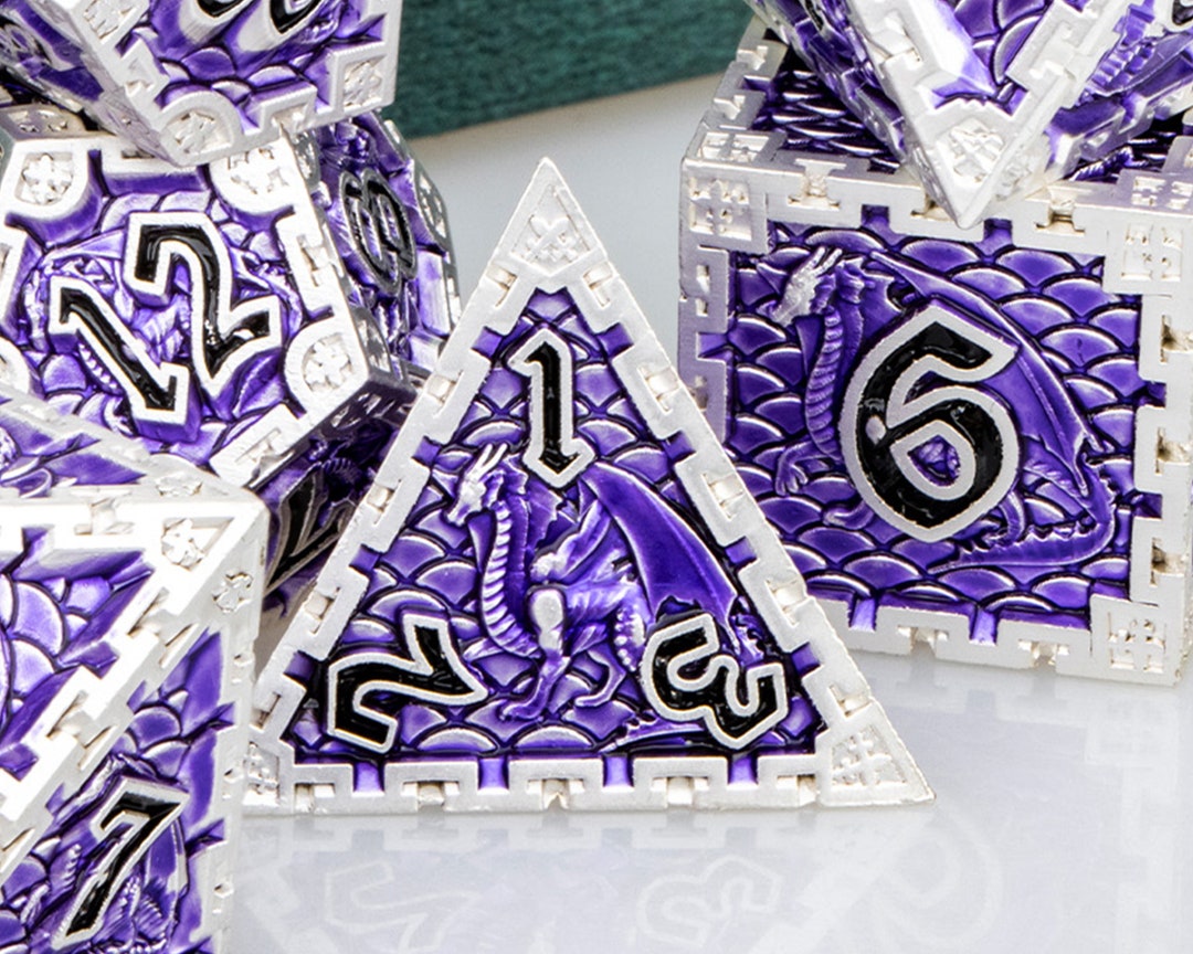 DD 20 Sided Metal RPG Polyhedral Purple DND Dragon Dice Set for ...