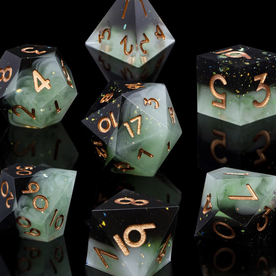 Green&black D6 Dnd Sharp Edge D20 RPG Polyhedral D and D Green Resin ...
