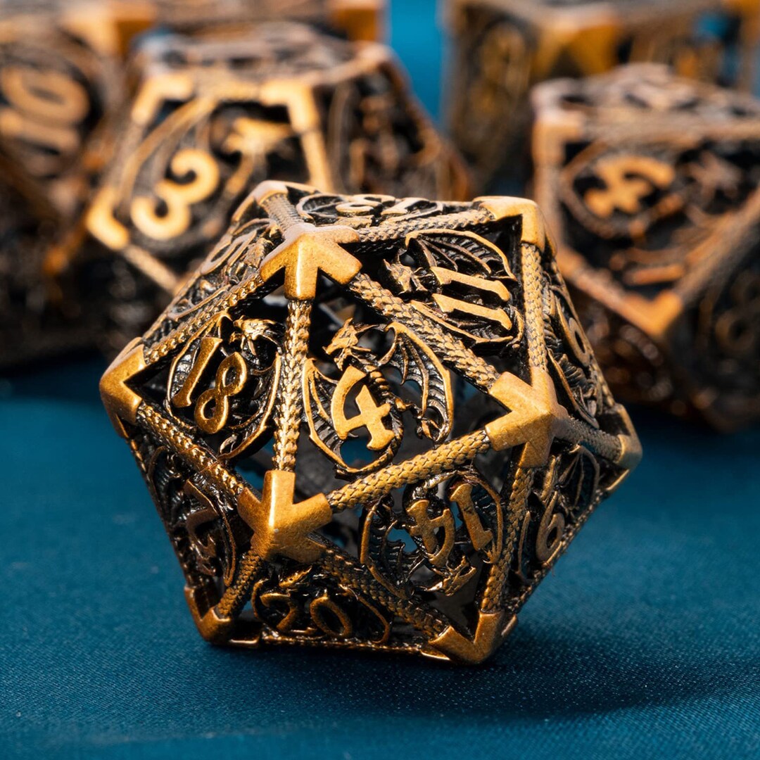 Ancient Gold Hollow DND Metal Dungeon and Dragon Dice D and D Dice Set ...