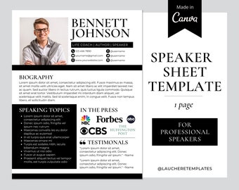 Speaker Sheet Canva Template Speaker Sheet Template Speaker - Etsy