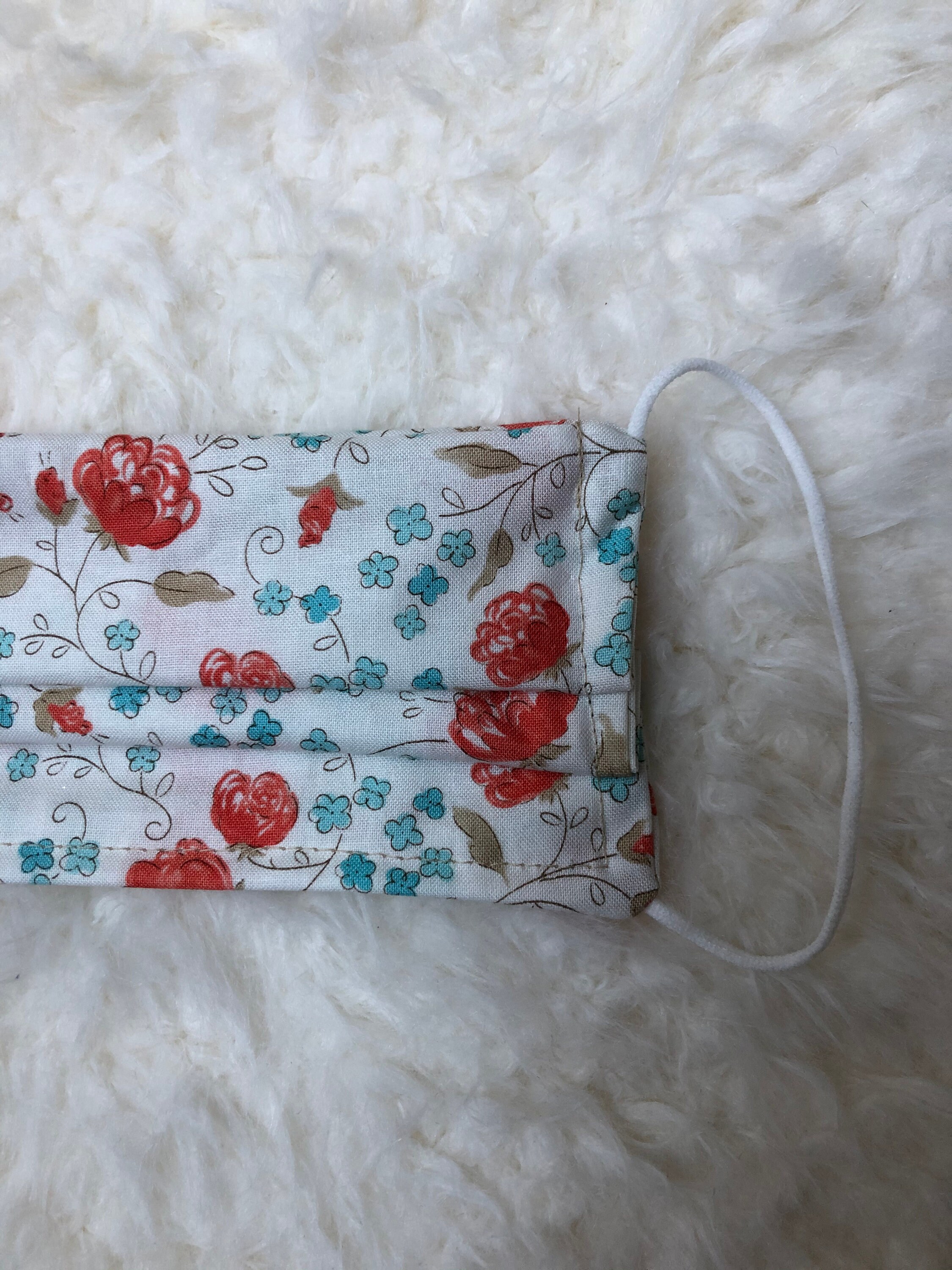 White Orange and Blue Floral Print Face Mask Over the Ear | Etsy