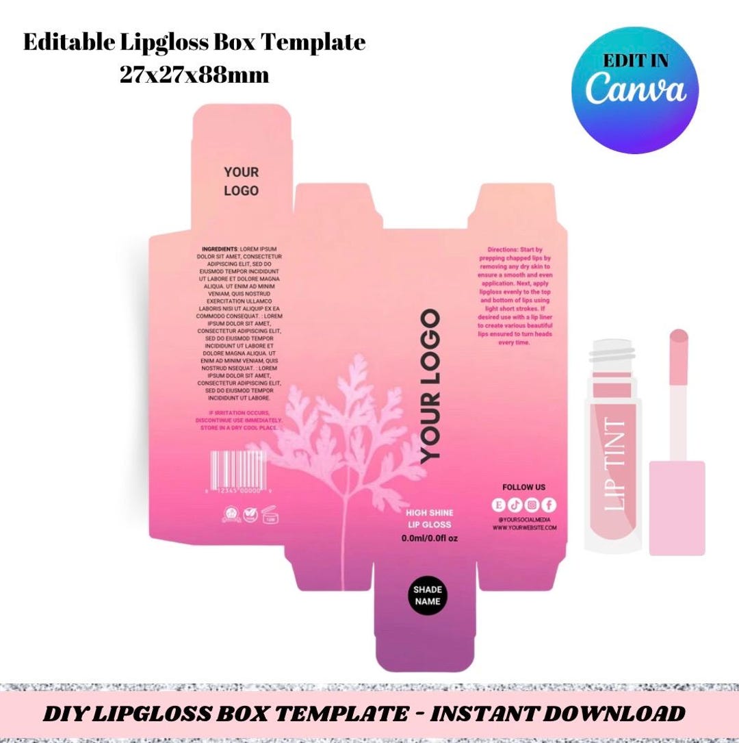 DIY Lip Gloss Box Template: Editable Canva Mockup (digital Download) - Etsy