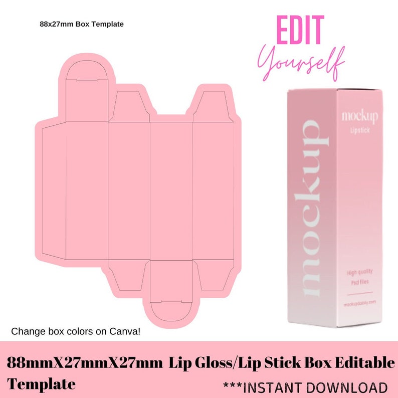 Plantilla de caja de brillo labial editable se incluyen - Etsy México