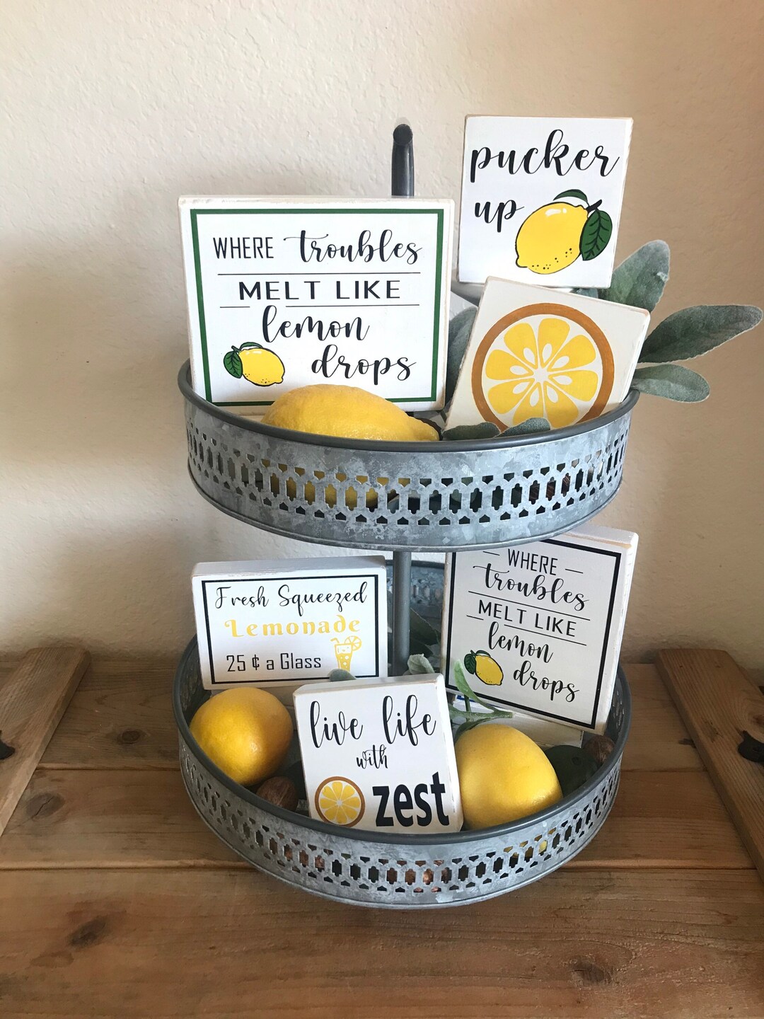Summer Lemon Tiered Tray Decor, Pucker Up, Mini Lemonade Sign, Live ...
