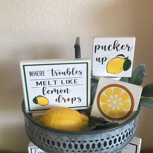 Summer Lemon Tiered Tray Decor Pucker Up Mini Lemonade Sign | Etsy