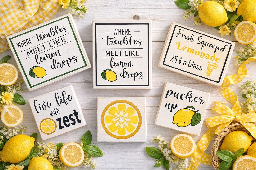 Lemon Tiered Tray Decor: Rustic Farmhouse Mini Wood Signs - Etsy