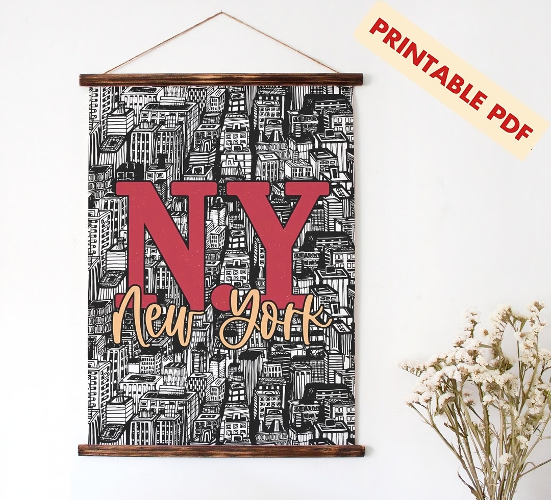 Retro Poster New York City Printable PDF Cityscape Wall Decor Hand ...