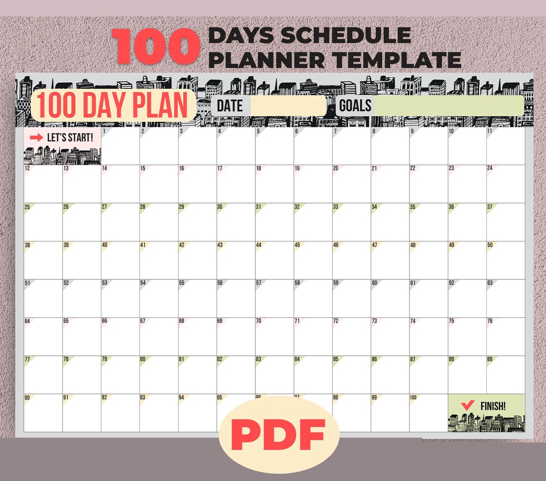 100 Day Challenge Planner Printable Schedule Habit Tracker, Retro Urban ...