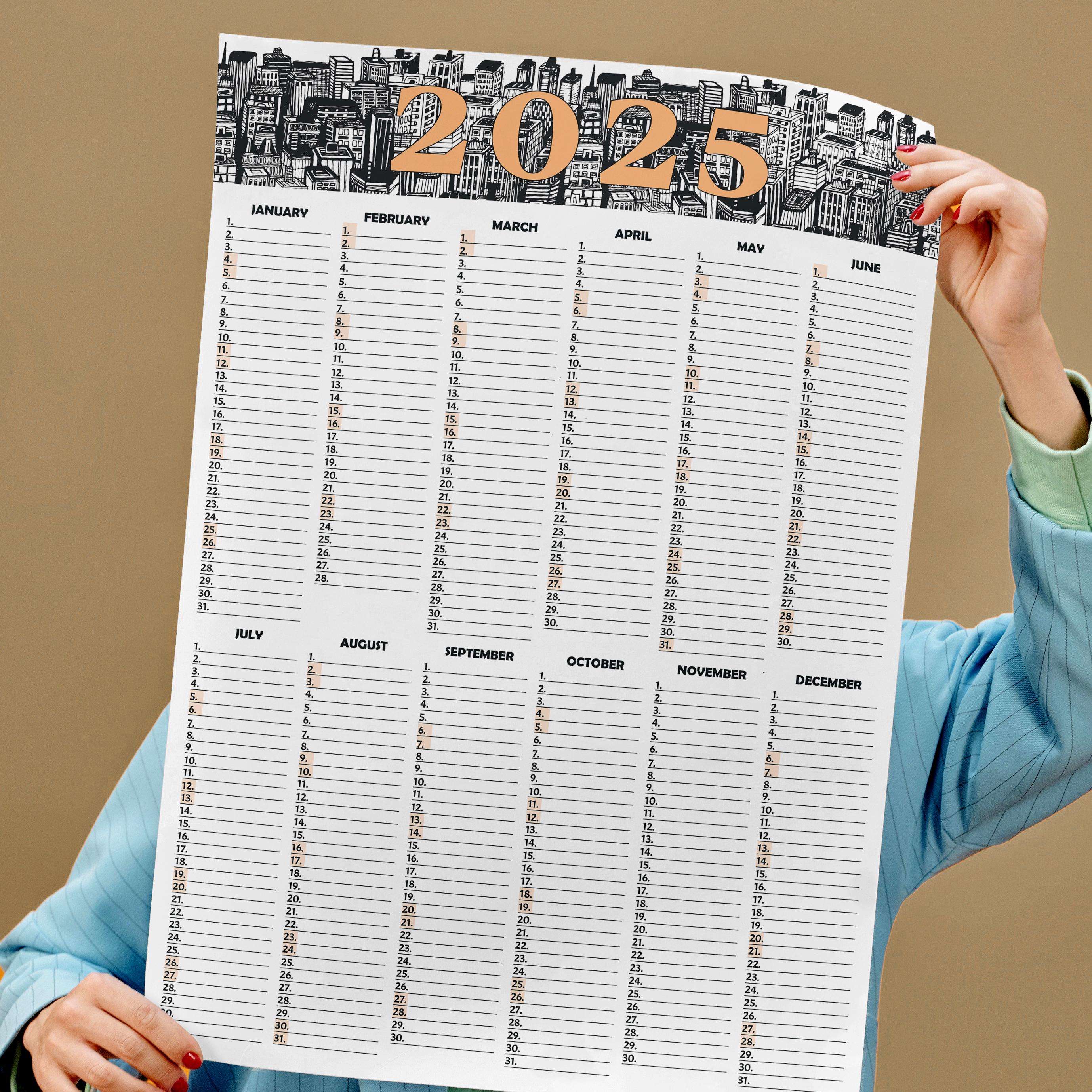 2025 Retro Urban Large Wall Planner, Annual Wall Planner, Vintage ...
