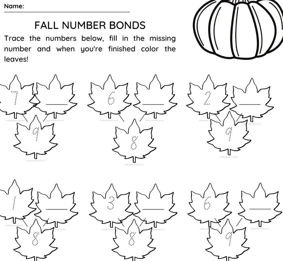 Fall Number Bonds Worksheet 8,9 - Etsy