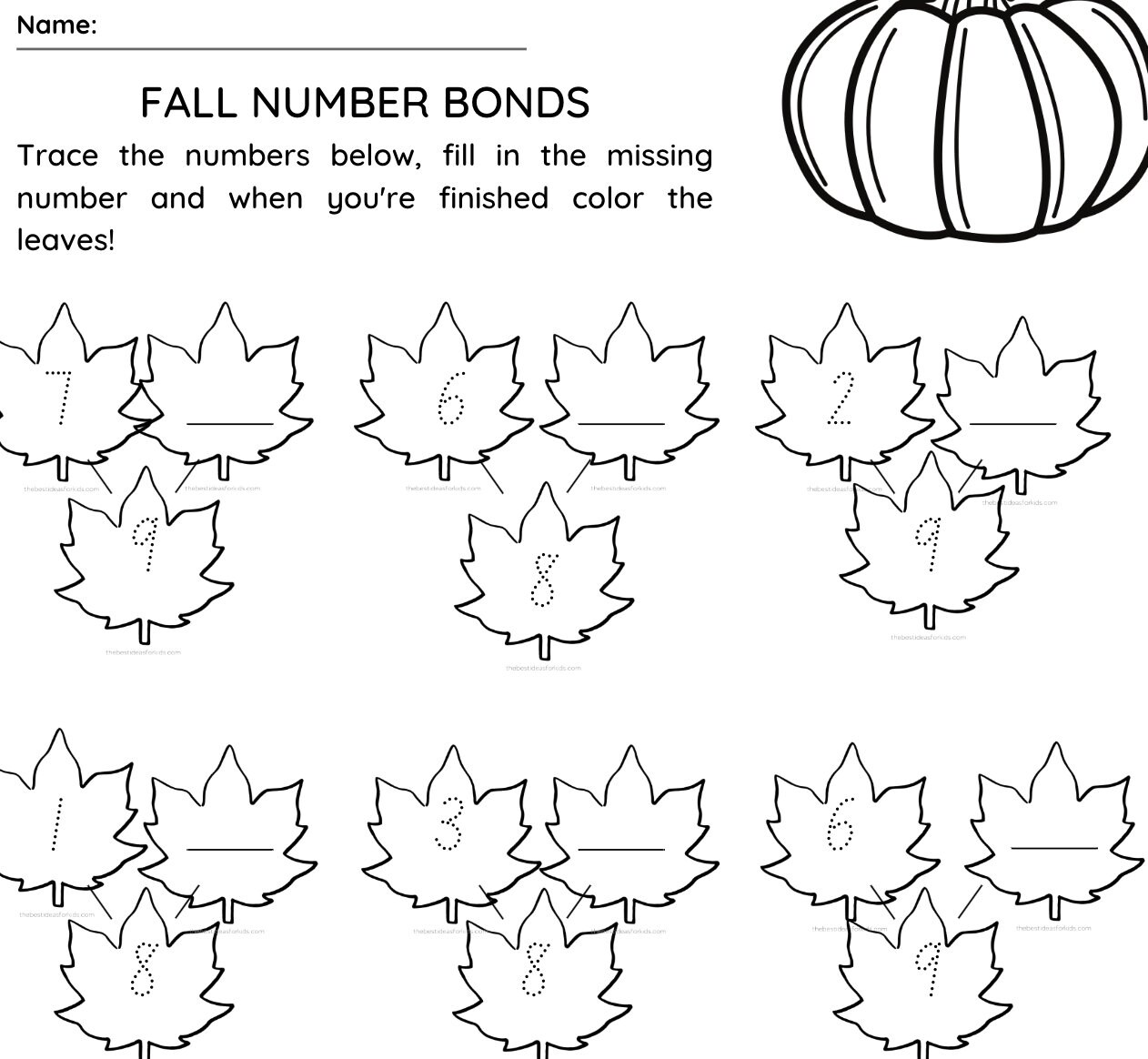 Fall Number Bonds Worksheet 8,9 - Etsy UK