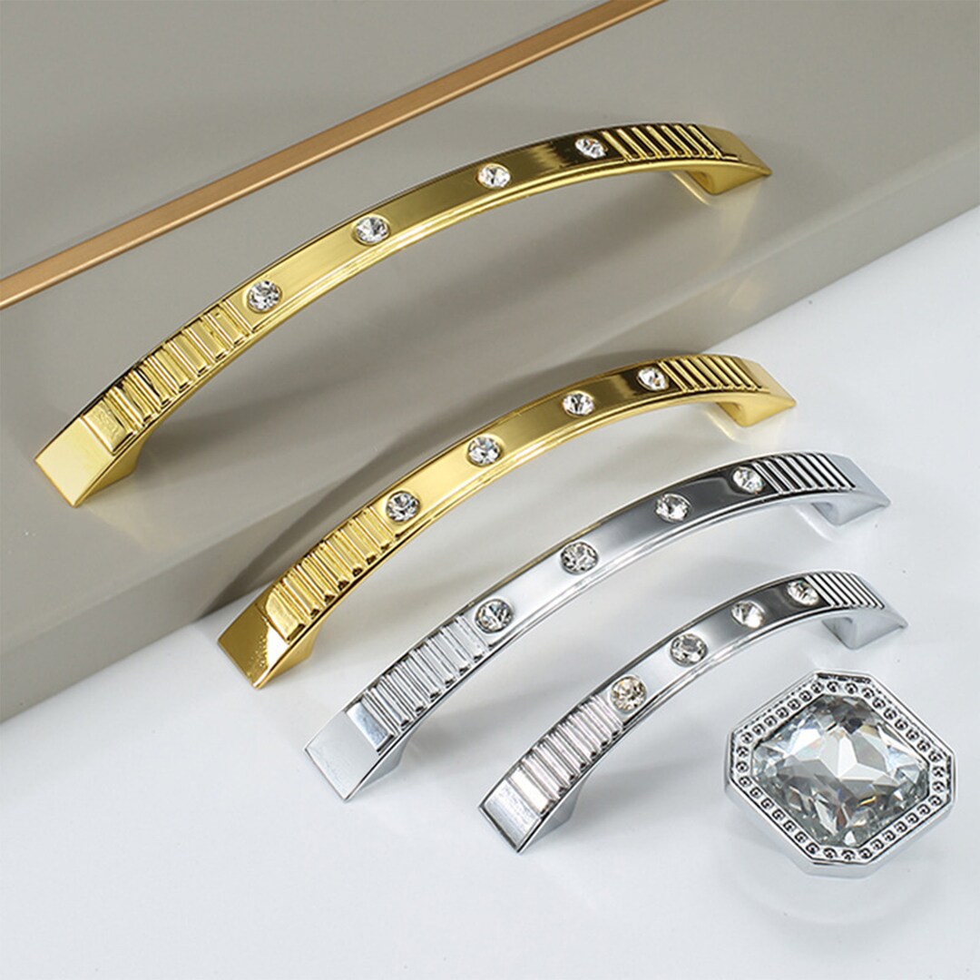 3.75 5 Crystal Inlay Wardrobe Cabinet Knobs Pulls Handles Modern Drawer ...