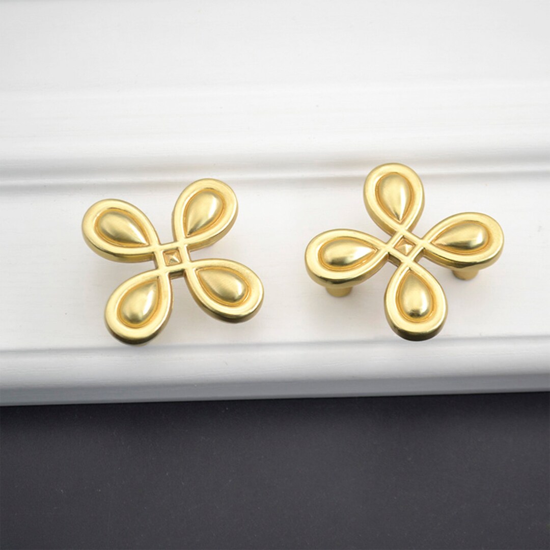 1.25" Four-leaf Clover Gold Cabinet Handles Pulls Drawer Knobs Handles ...