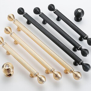 3.8" 5" 6.3" Gold Black Crystal Mosaic Cabinet Drop Pulls Handles ...