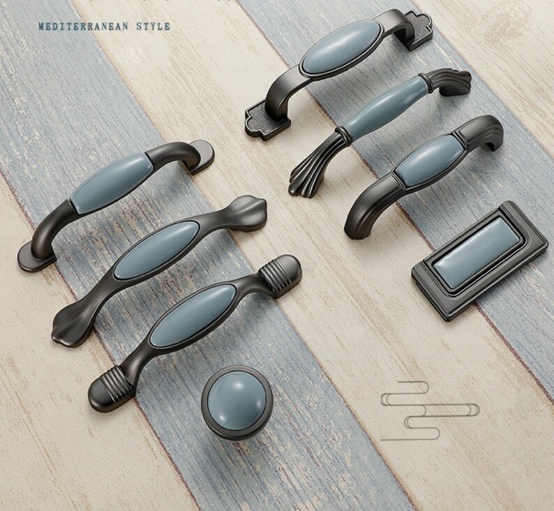 3.75 5 Blue Ceramic Wardrobe Cabinet Knobs Pulls - Etsy
