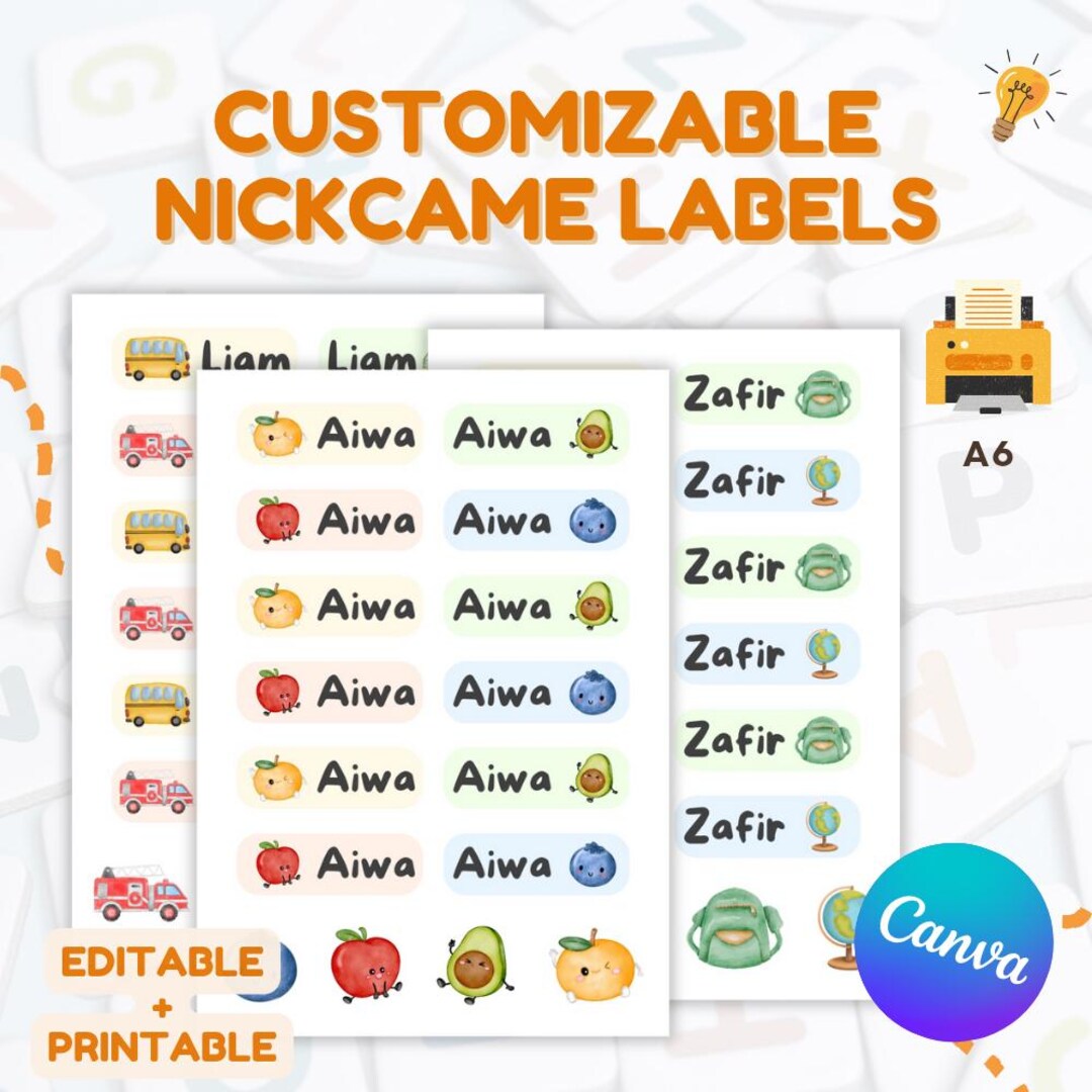 Personalized Nickname Labels for Kids - Cute Label Template for School ...